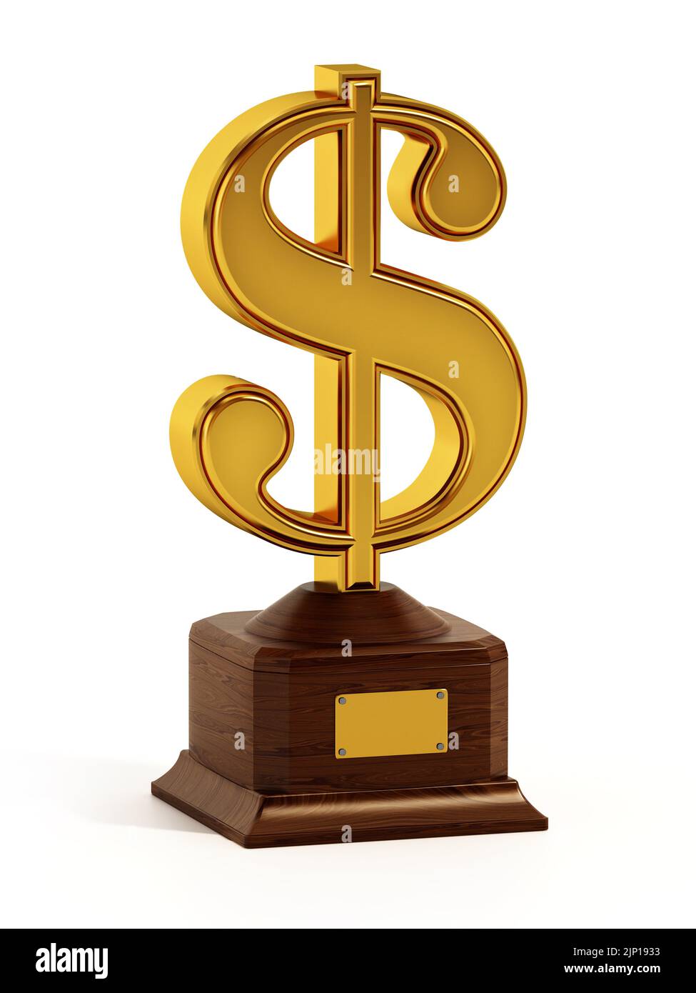 Gold Dollar Symbol On Wooden Base Isolated On White Background 3d