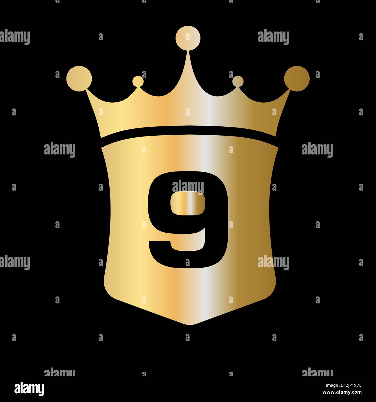 Letter 9 Crown and Shield Logo Vector Template with Luxury Concept ...