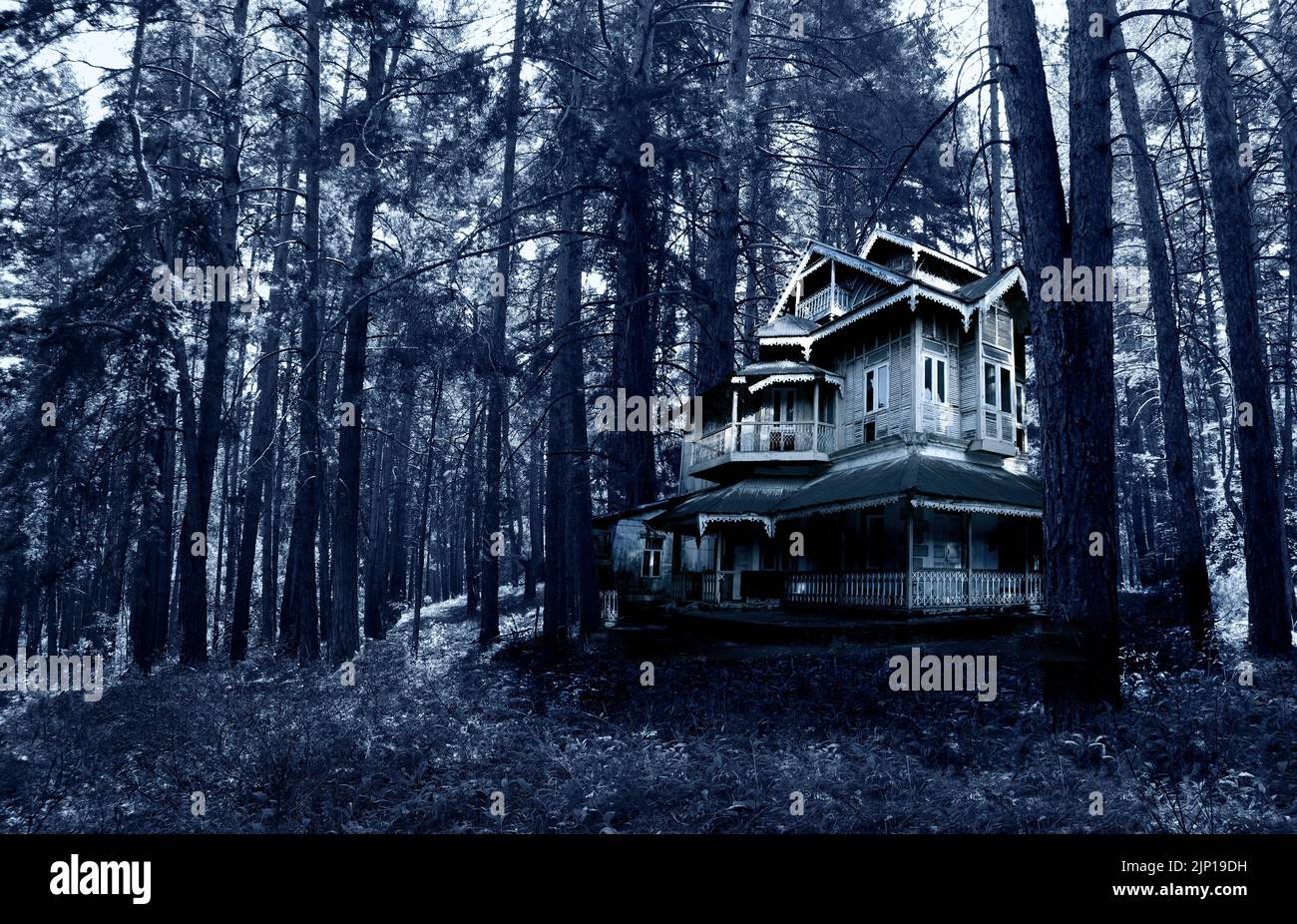 Horizontal Halloween banner with haunted house. Old abandoned house in ...