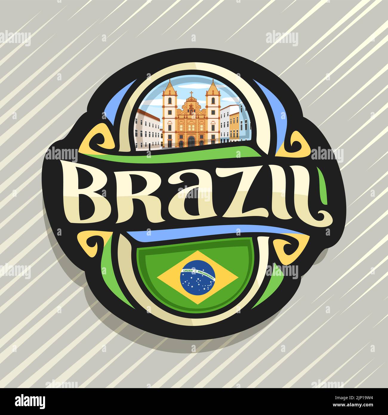 Vector logo for Brazil country, fridge magnet with brazilian flag ...