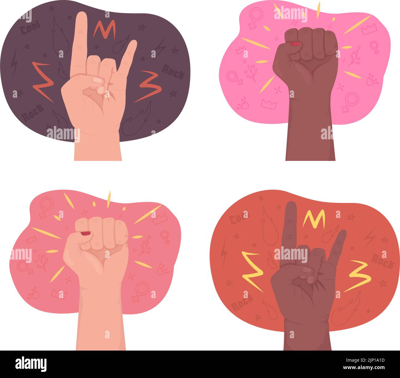 Fist symbols 2D vector isolated illustration set Stock Vector Image ...