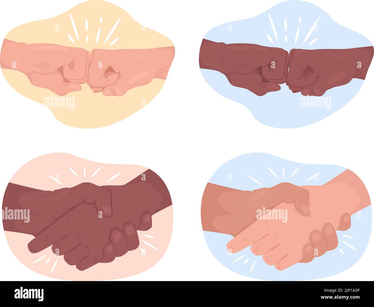 Friendly interaction 2D vector isolated illustration set Stock Vector ...