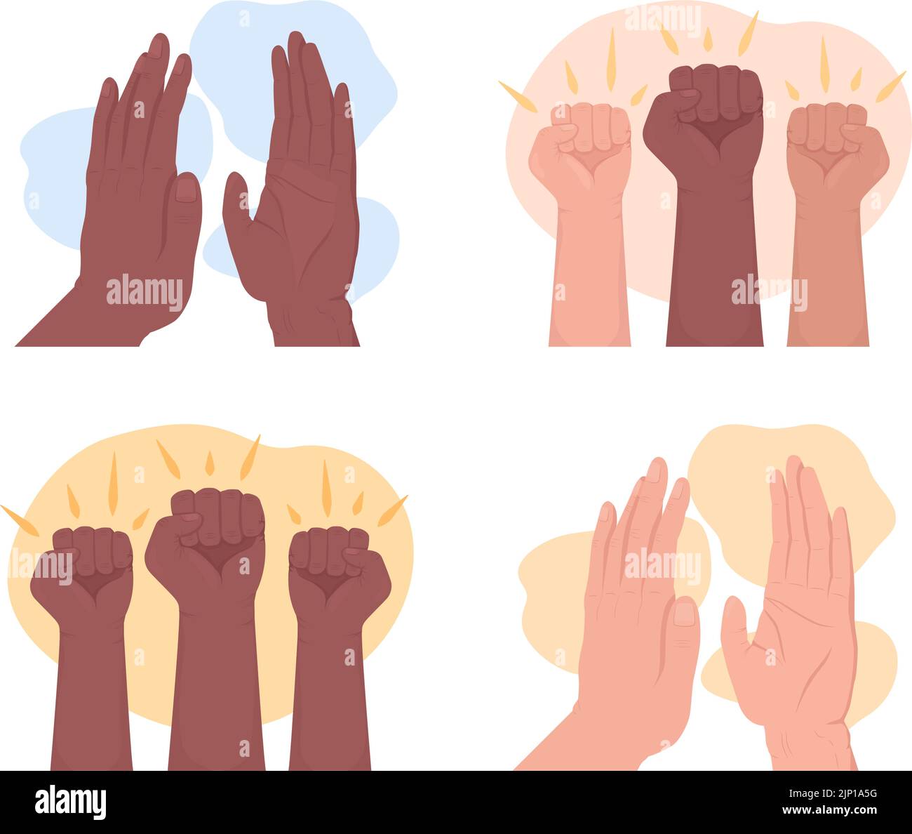 Handclap and fists 2D vector isolated illustration set Stock Vector ...