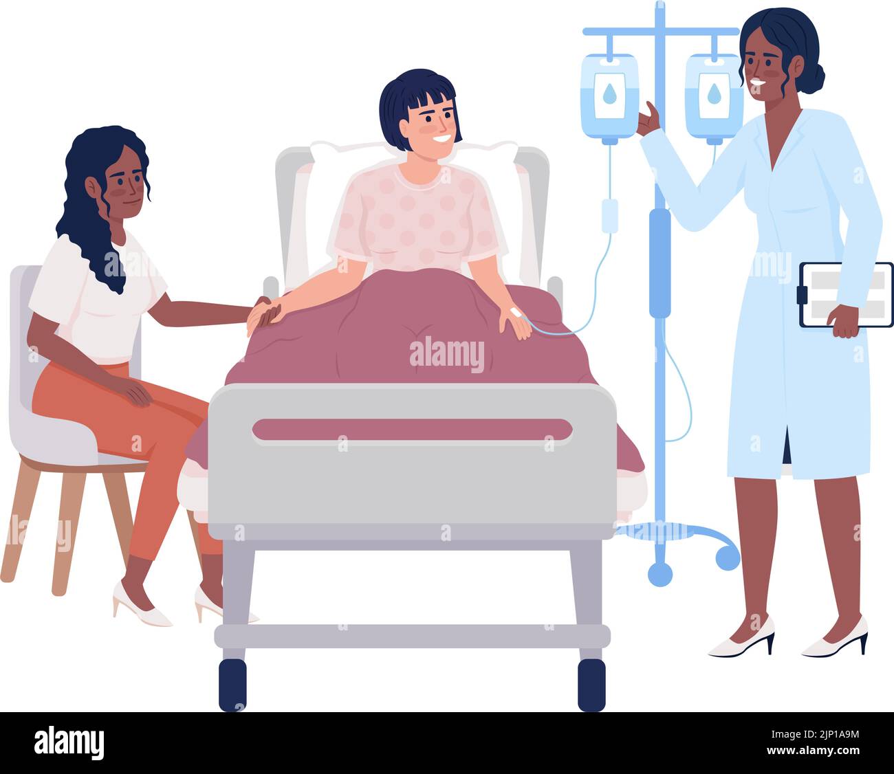 Doctor visiting patient during recovery semi flat color vector ...