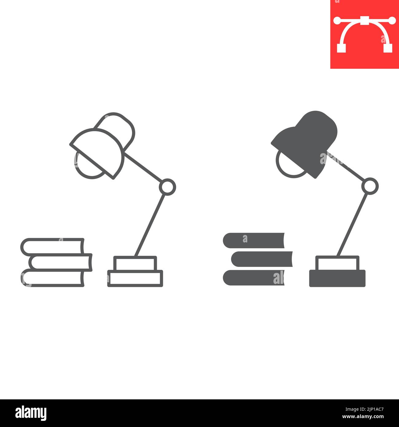 Table lamp with books line and glyph icon, school and education, stack ...