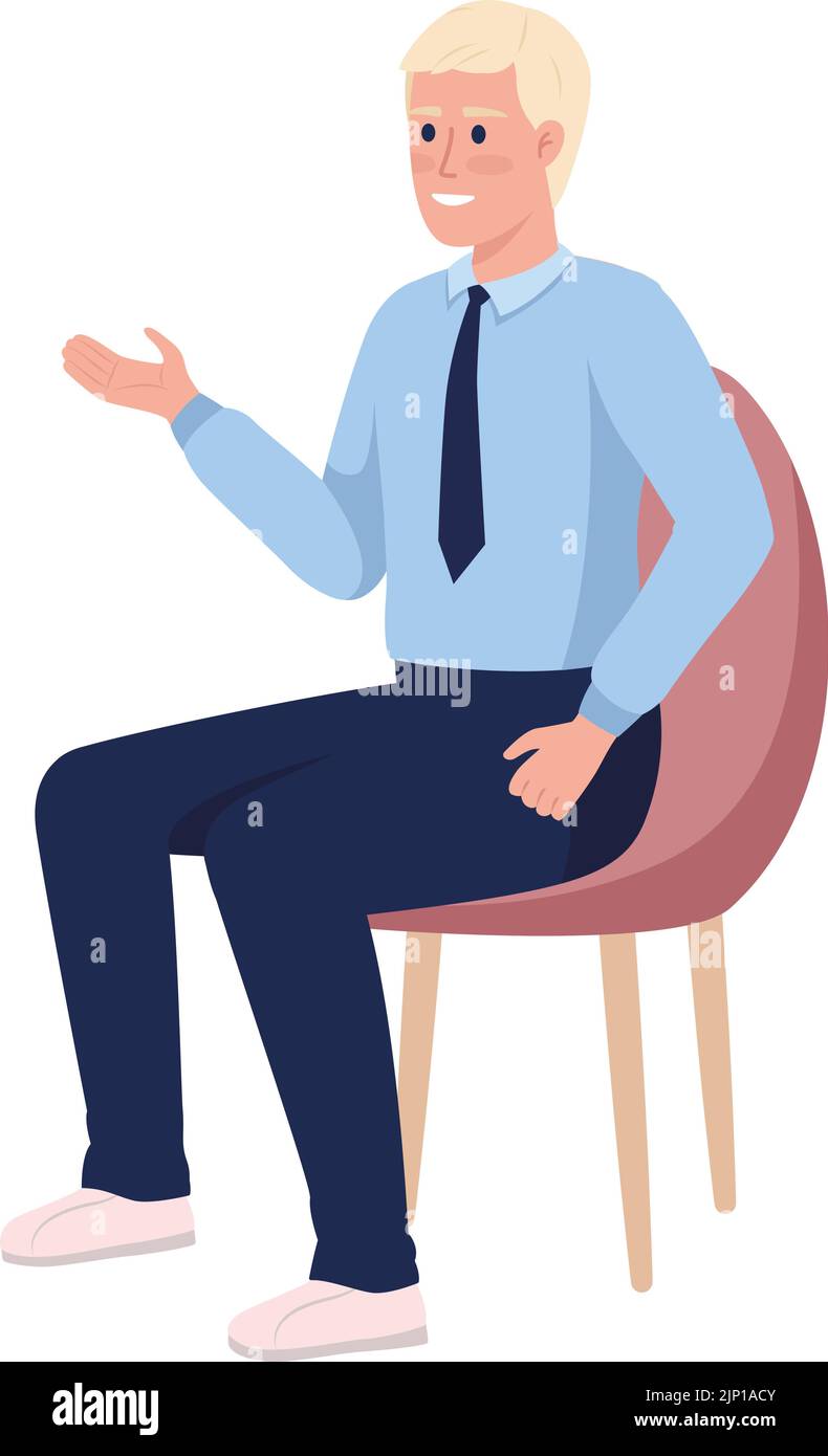 Employee sitting on chair semi flat color vector character Stock Vector ...