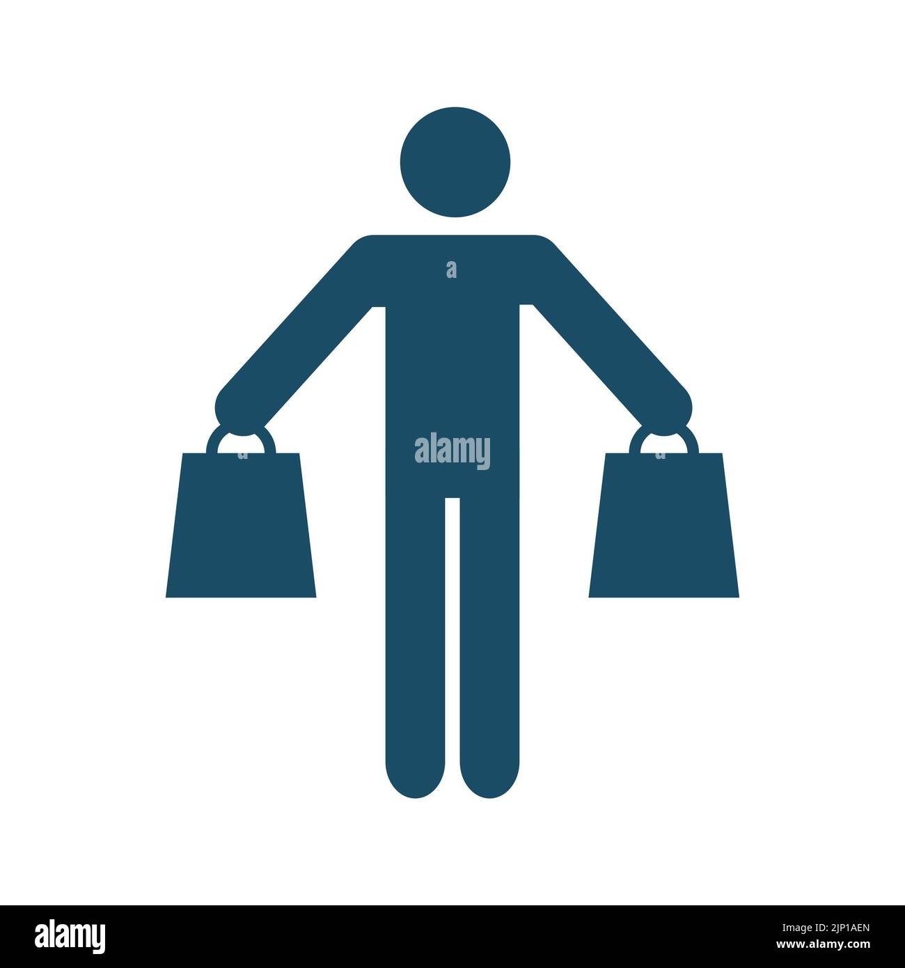 High quality dark blue flat shopping person icon. Pictogram, icon set ...