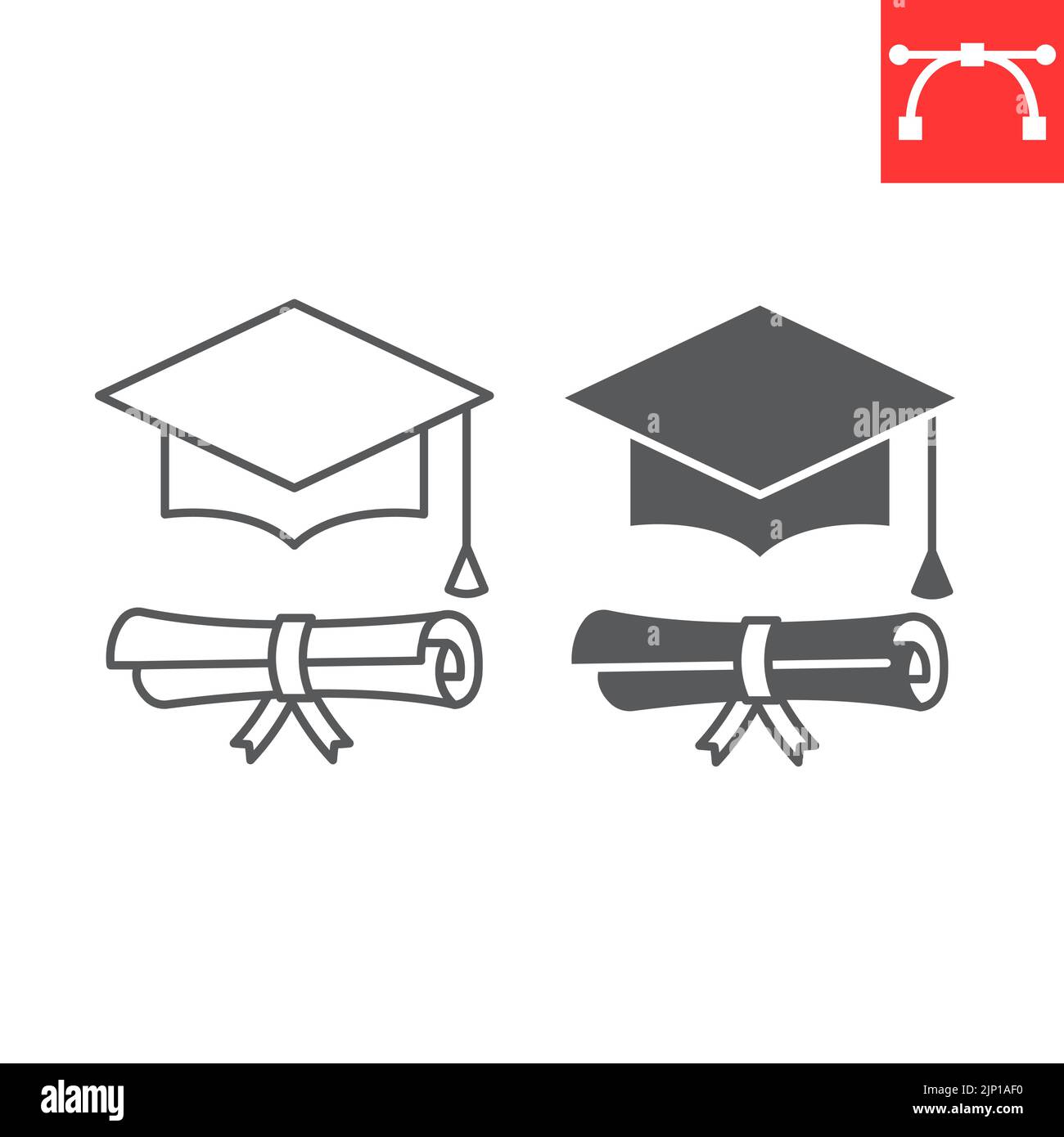 Graduation cap and diploma line and glyph icon, school and education ...