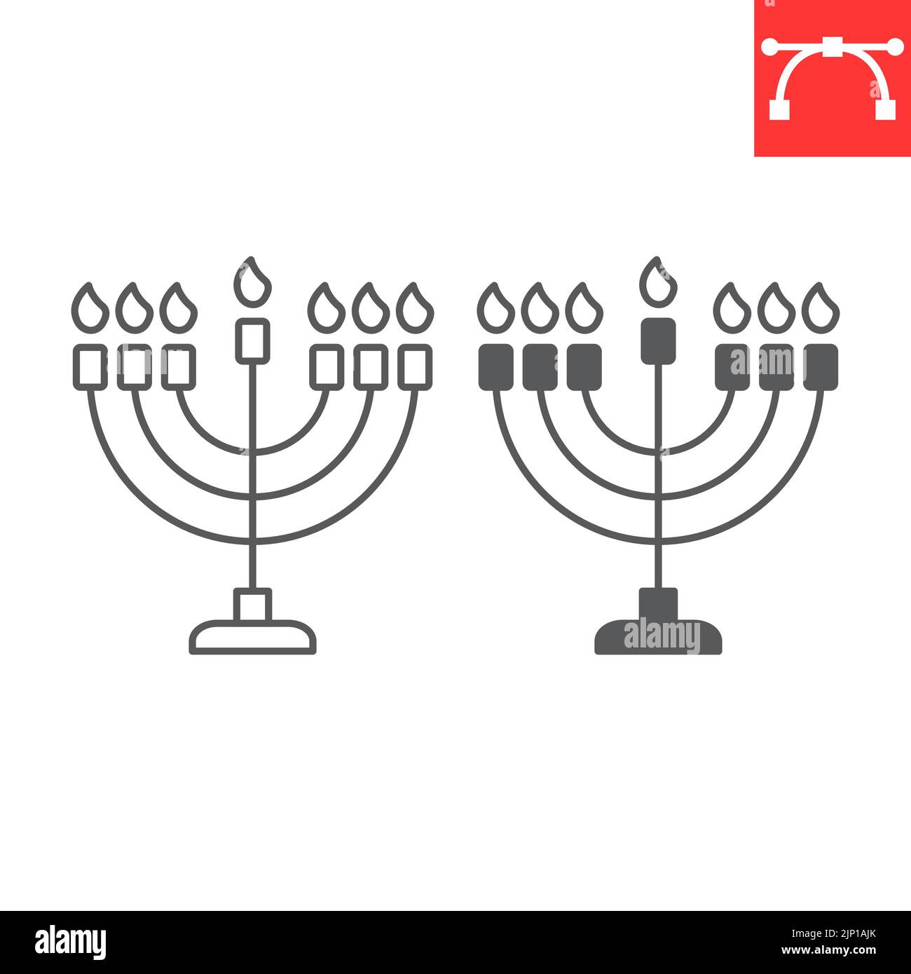 Menorah line and glyph icon, hanukkah and candlestick, hanukkah menorah ...