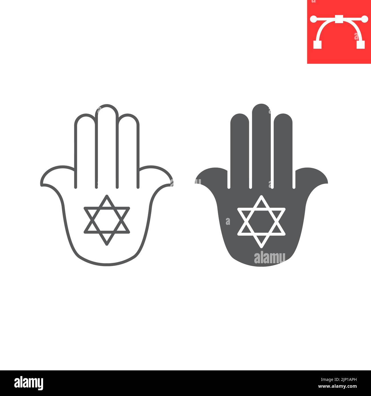 Jewish hamsa line and glyph icon, hanukkah and talisman, hamesh hand ...