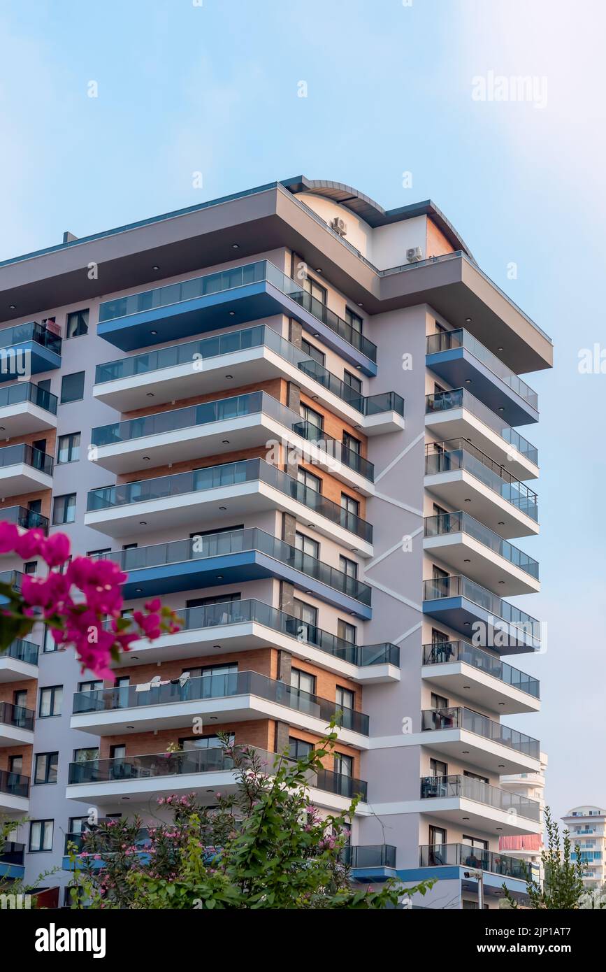 Tall apartment building. Fragment of a residential building ...