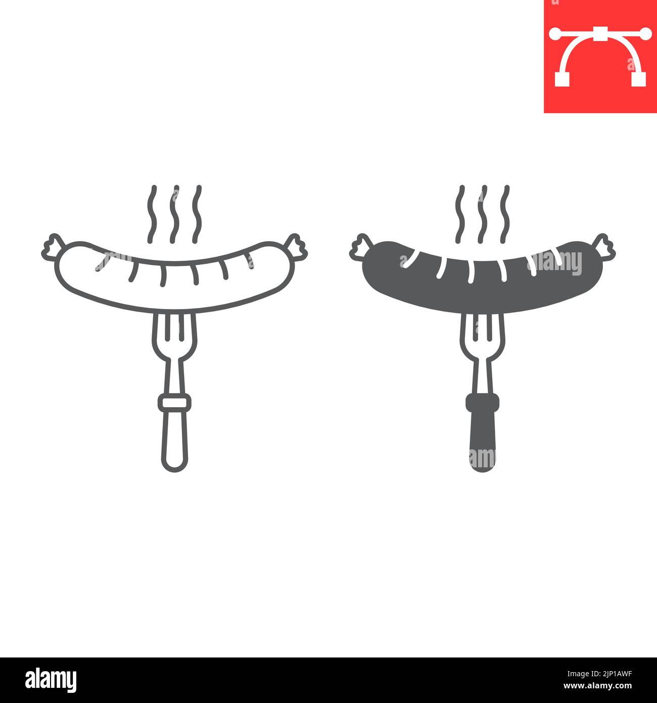 Sausage on fork line and glyph icon, meat and oktoberfest, bratwurst on ...