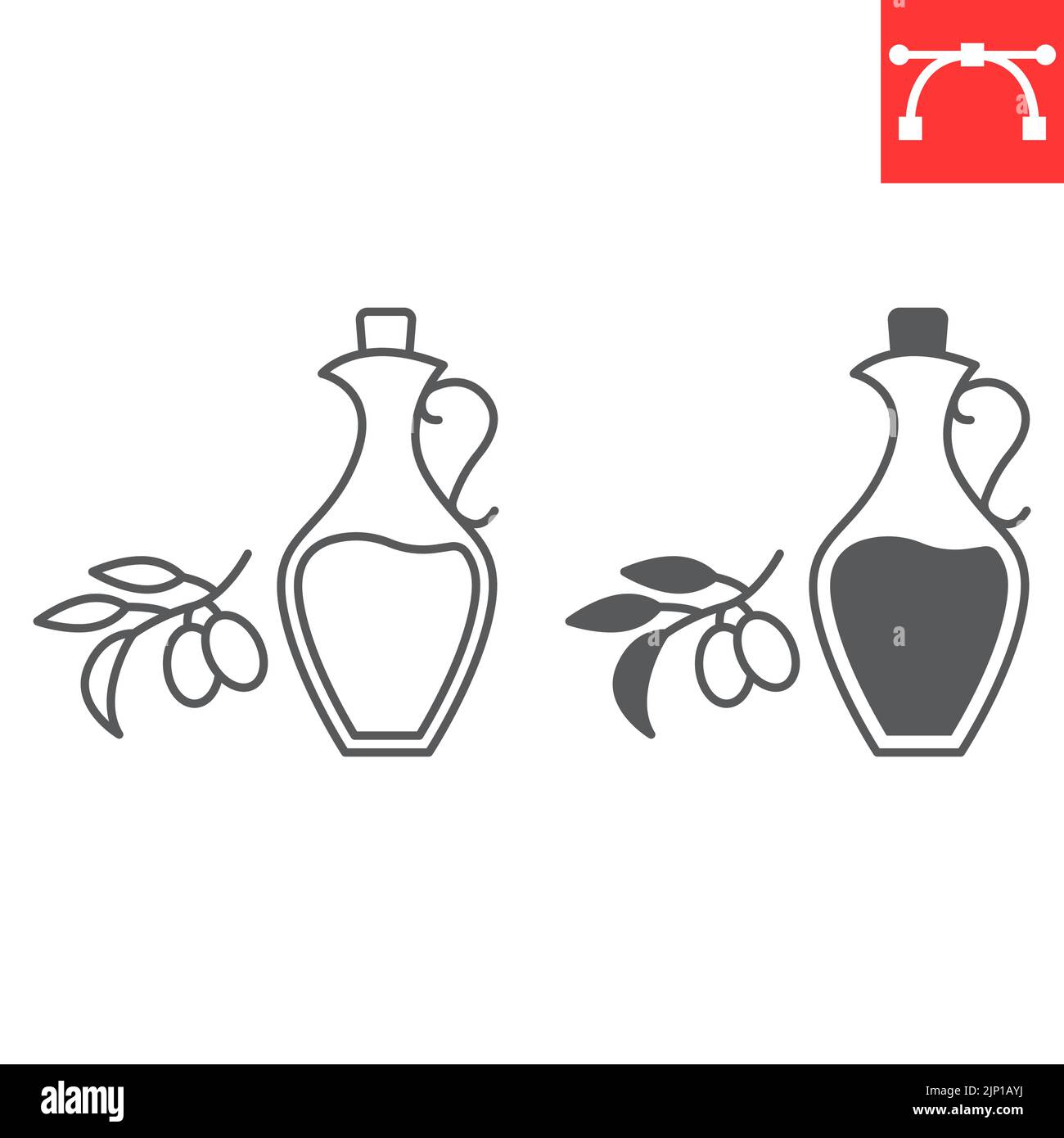 Olive oil line and glyph icon, vegetable and healthy, bottle of olive ...
