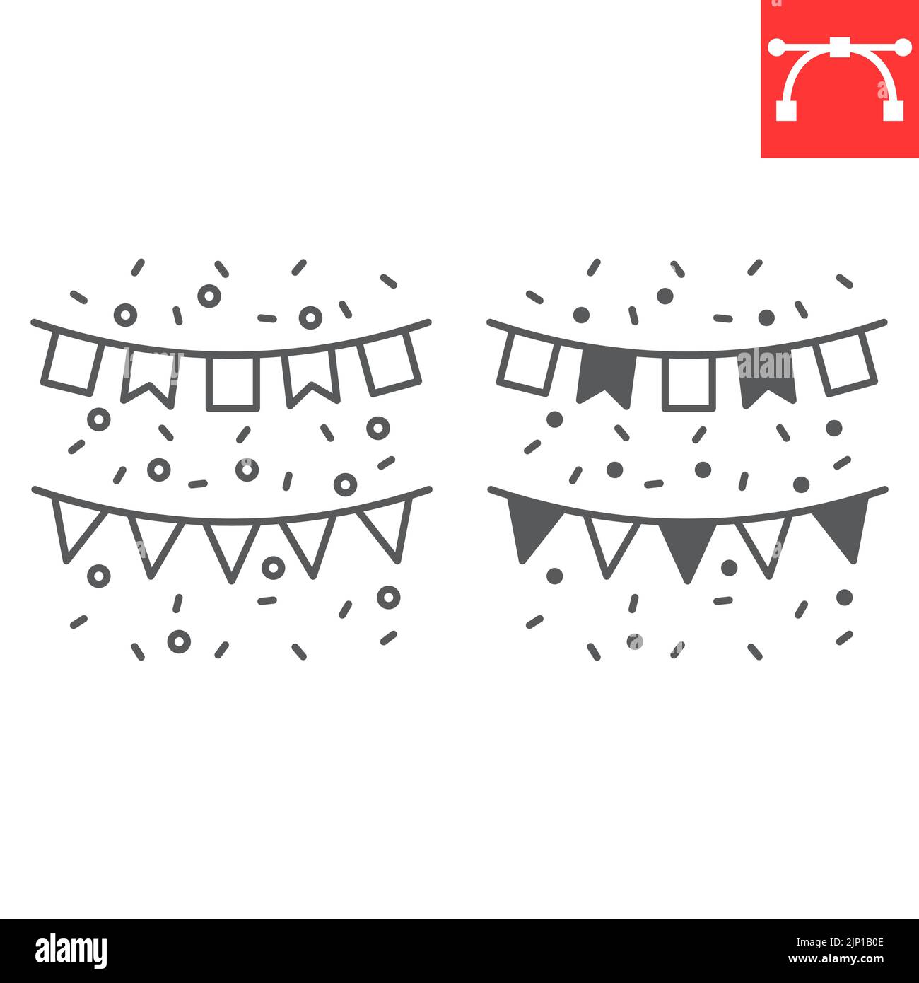 Paper garlands line and glyph icon, birthday and holiday, garland ...