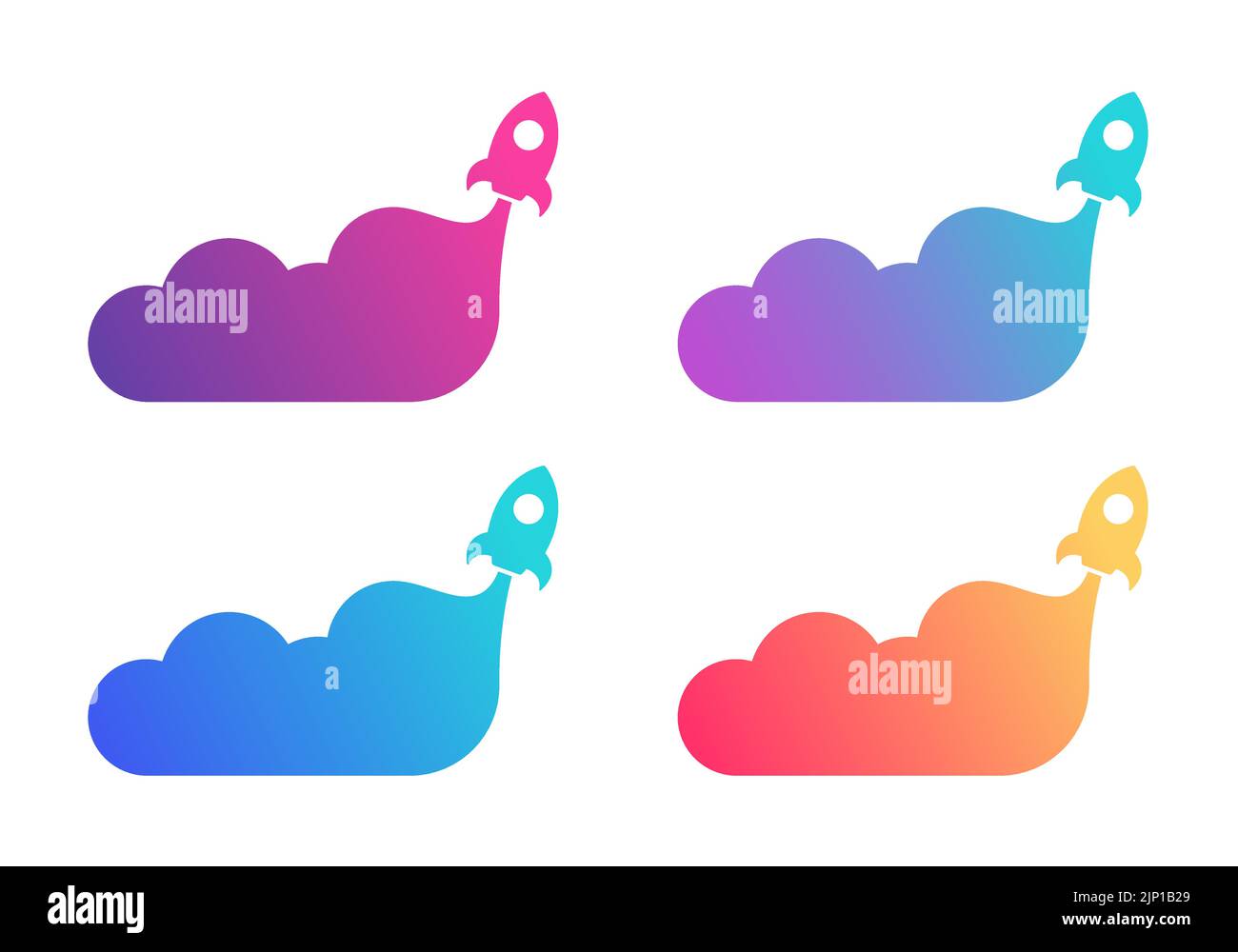 start up rocket launch color vector illustrations isolated on white ...