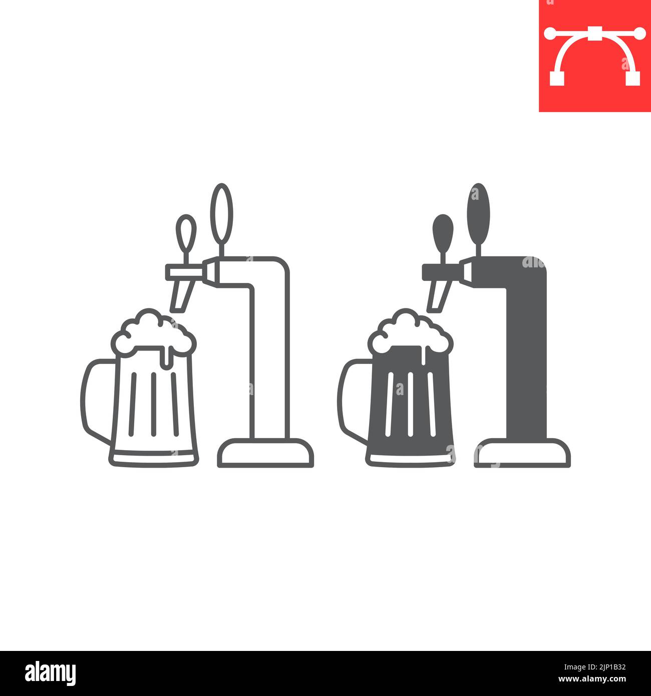 Beer tap line and glyph icon, drink and oktoberfest, beer tap with mug ...