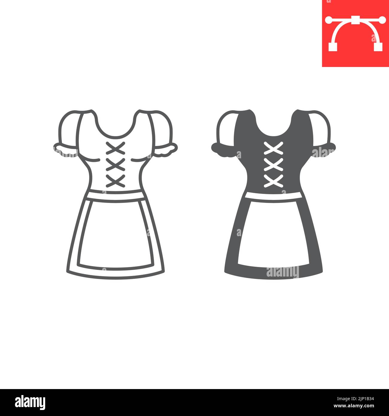 Dirndl line and glyph icon, dress and oktoberfest, dirndl vector icon ...