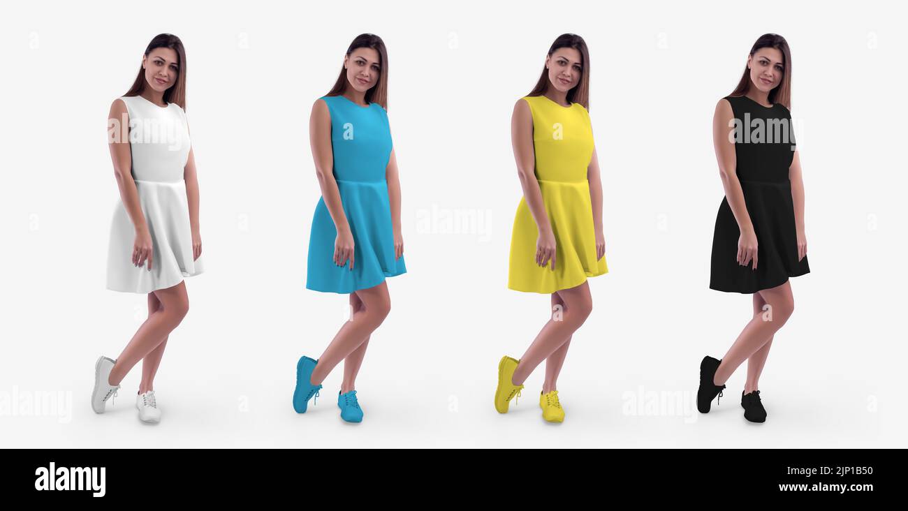 Mockup of a summer dress wave on a beautiful girl in moccasins, white ...