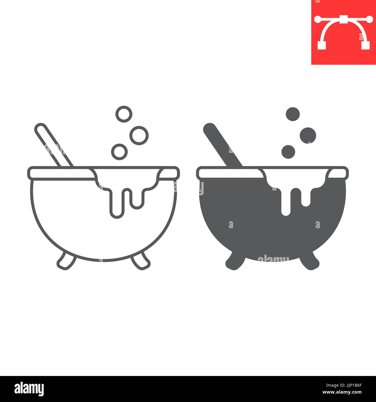 Witch cauldron line and glyph icon, halloween and scary, witch pot ...