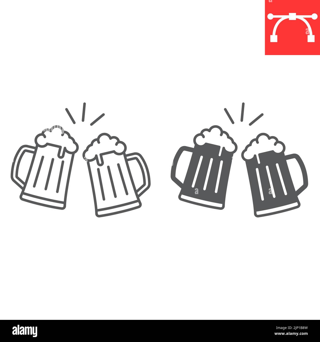 Beer cheers line and glyph icon, beverage and oktoberfest, toasting ...