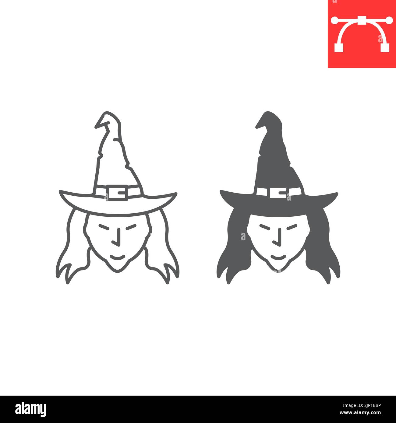 Witch face line and glyph icon, halloween and scary, witch vector icon ...