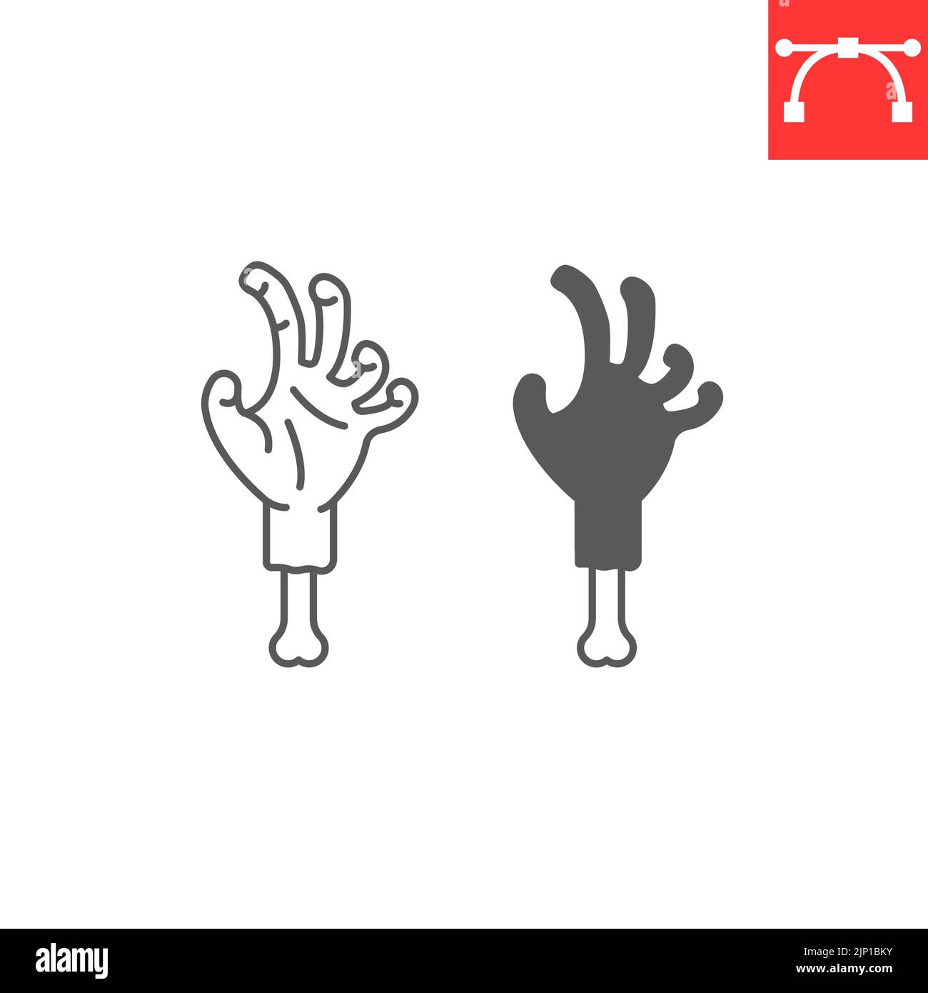 Zombie hand line and glyph icon, halloween and creepy, scary hand ...