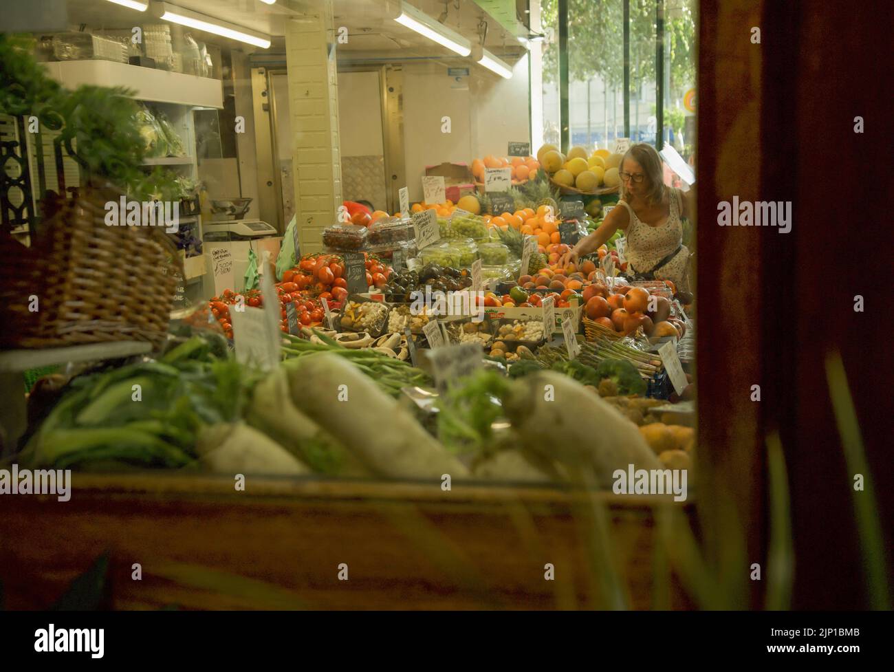 Fresh fruit and vegetables for sale in grocery stall, UK Stock Photo ...