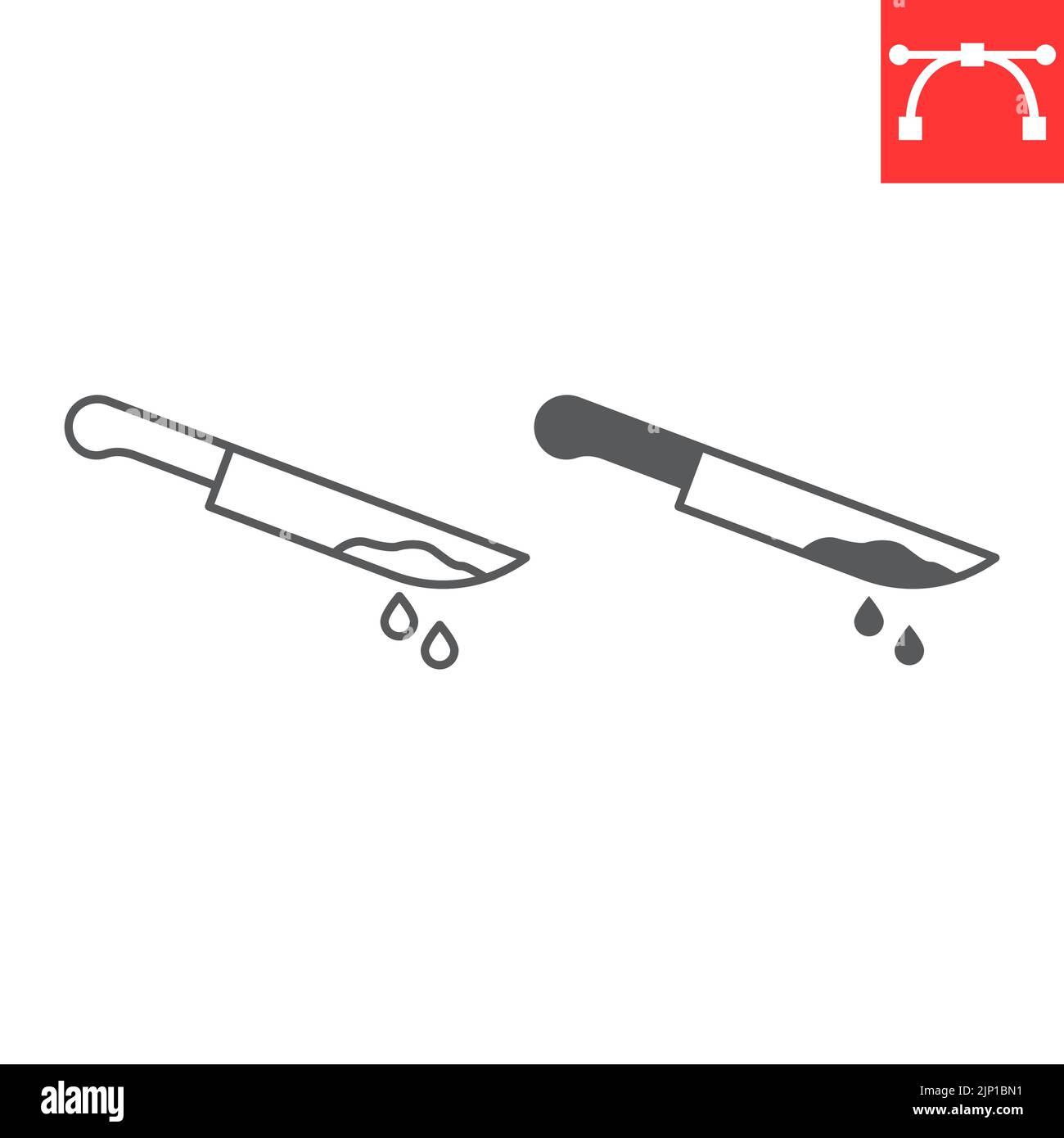Bloody knife line and glyph icon, halloween and murder, knife with ...