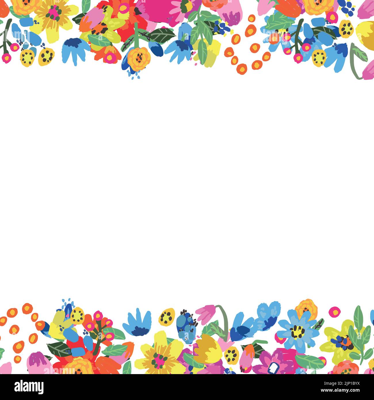 Bright summer flowers arrange in border on white background Stock ...