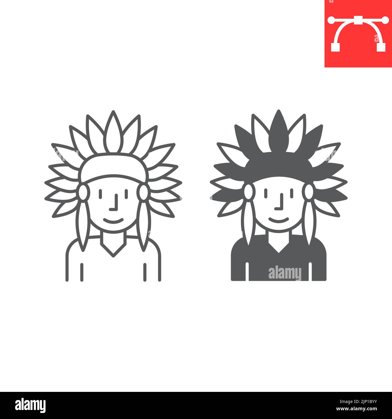 Native American line and glyph icon, indian man and headdress, Native ...