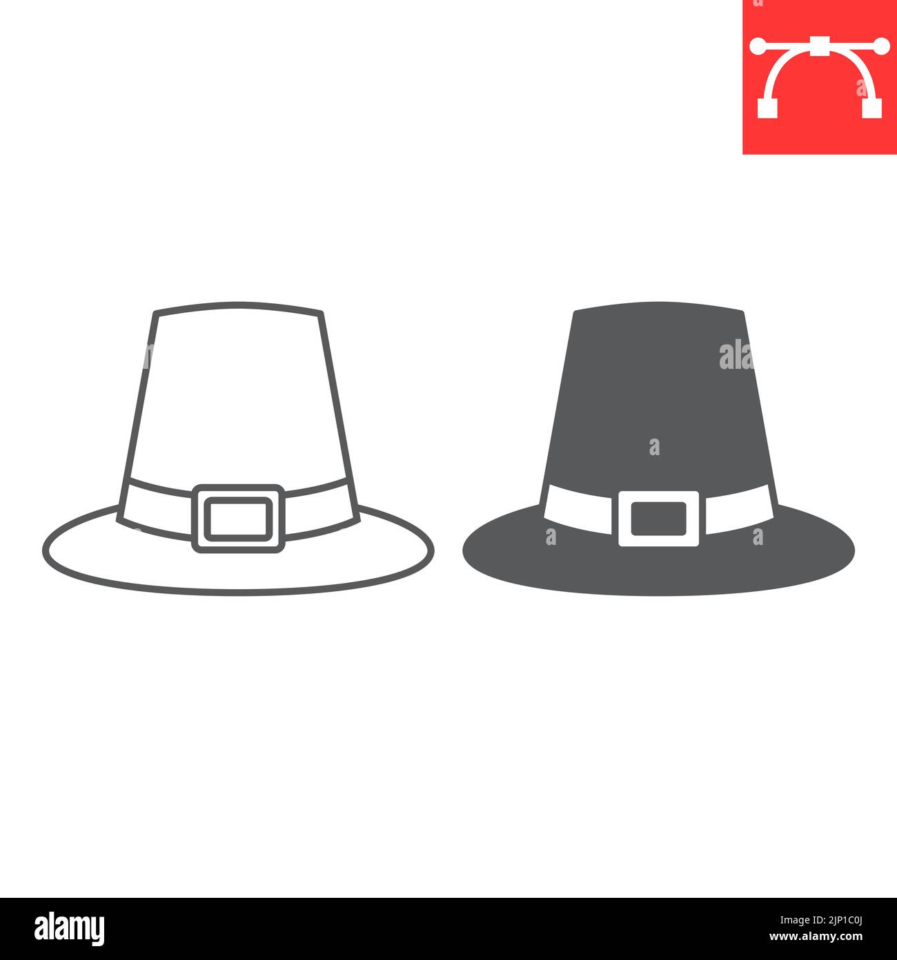 Pilgrim hat line and glyph icon, thanksgiving and traditional ...