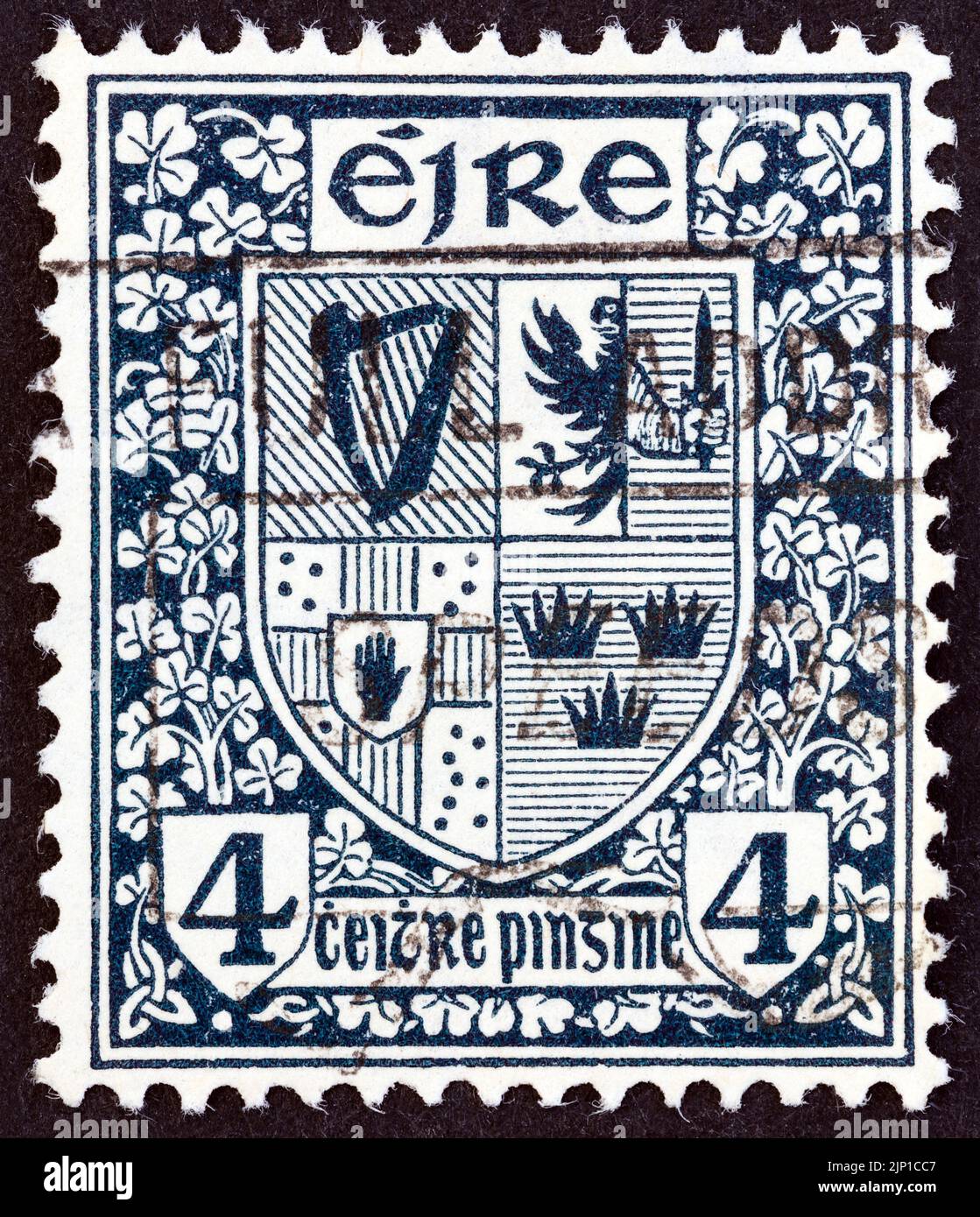 IRELAND - CIRCA 1922: A stamp printed in Ireland shows Arms of the four ...