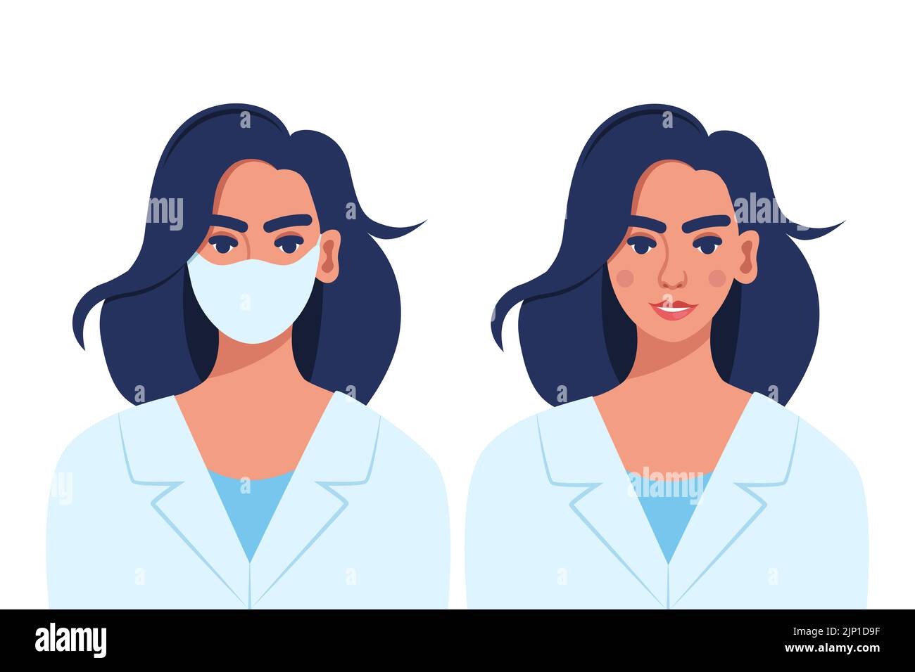 Woman, doctor or nurse portrait in medical robe, who is wearing face ...