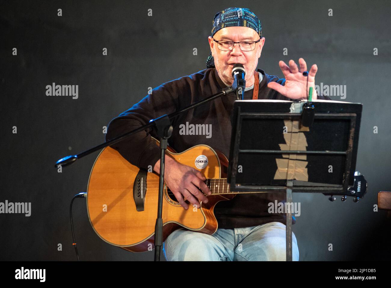 South African singer songwriter, Koos Kombuis, performing at Kalfiefees ...