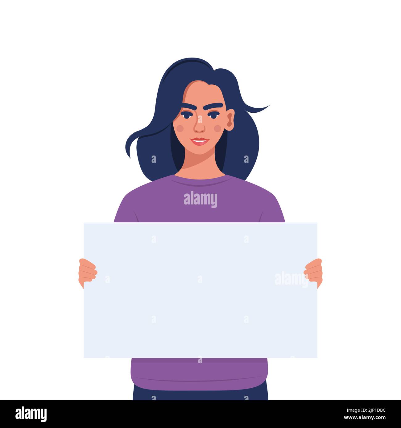 Woman Holding Blank Protesting Placard Person With Empty Banner
