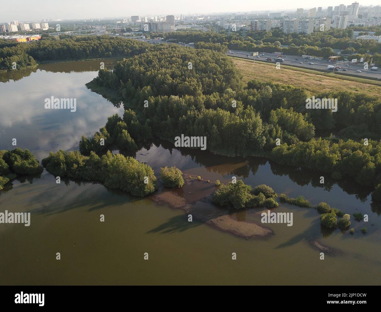 Moscow. Natural and historical Kosinsky park. View of the Black lake ...