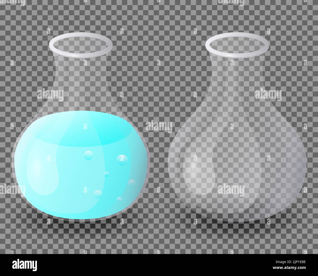 Empty flask and with liquid isolated on transparent background. Glass ...