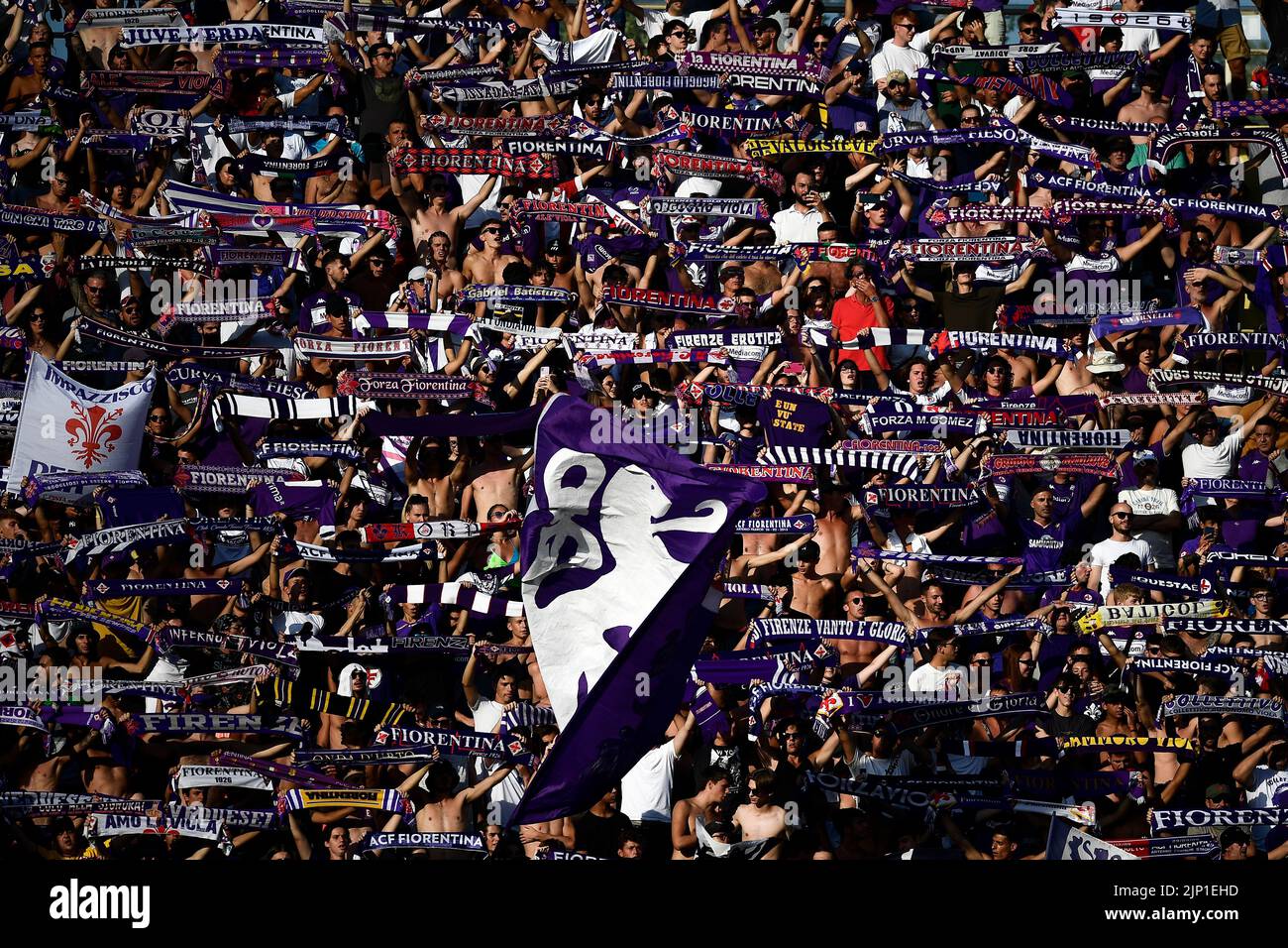 Florence, Italy. 14 August 2022. Fans of ACF Fiorentina show their ...
