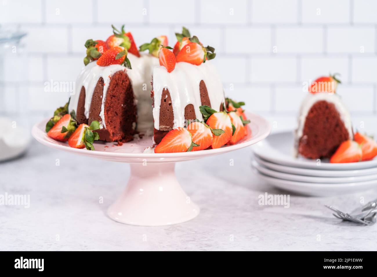 Red velvet bundt cake Stock Photo - Alamy