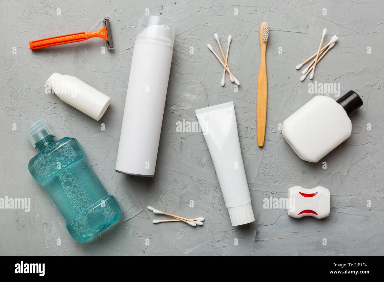 Mockup for bathing products top view flat lay, spa razor, toothpaste ...