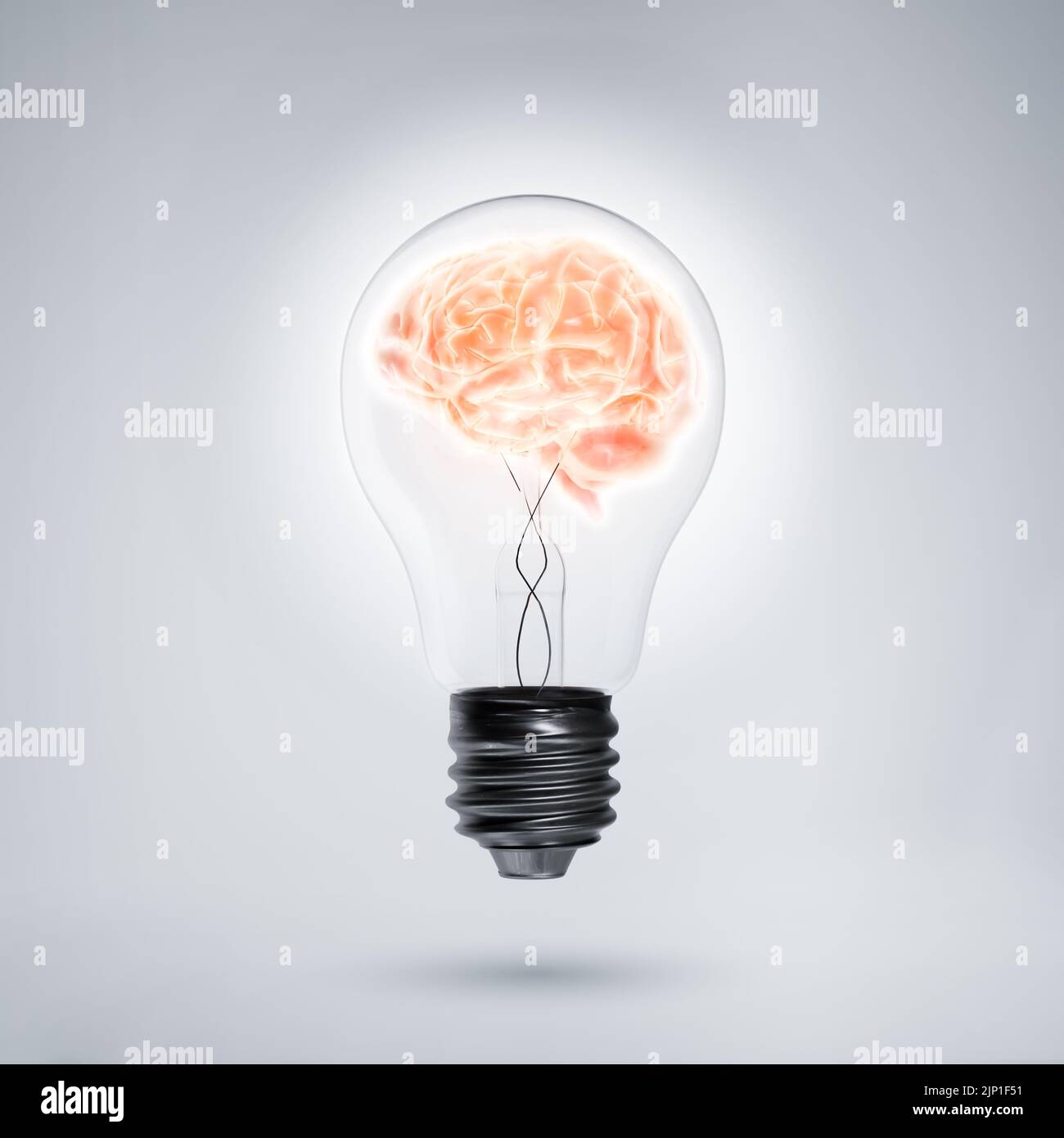 3D Rendering of a Human Brain Glows inside of a Light Bulb Stock Photo ...