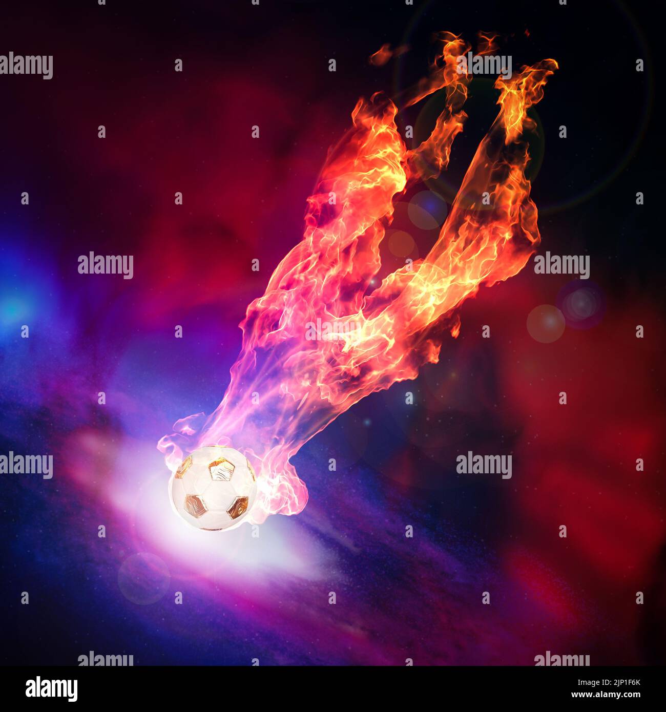 3D Rendering of a Burning Football with Hot Fire Flame in Space Stock ...