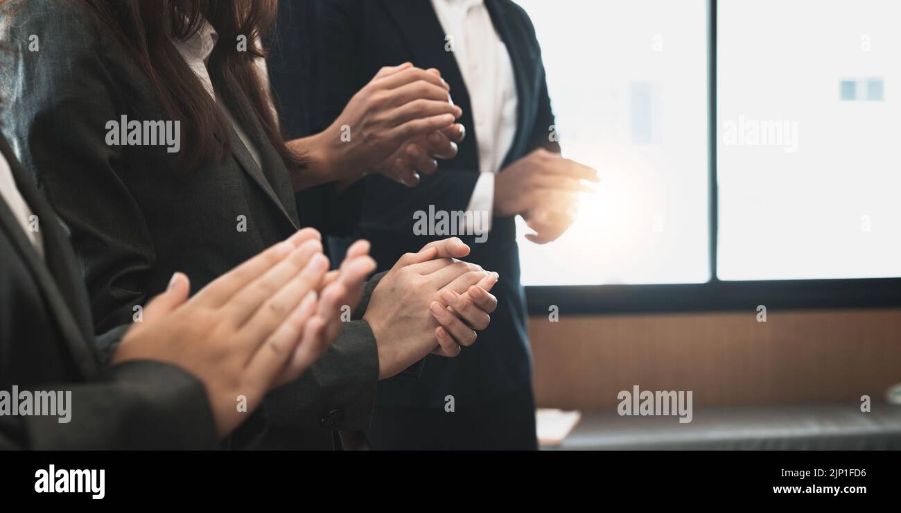 Photo of partners clapping hands after business seminar. Professional ...
