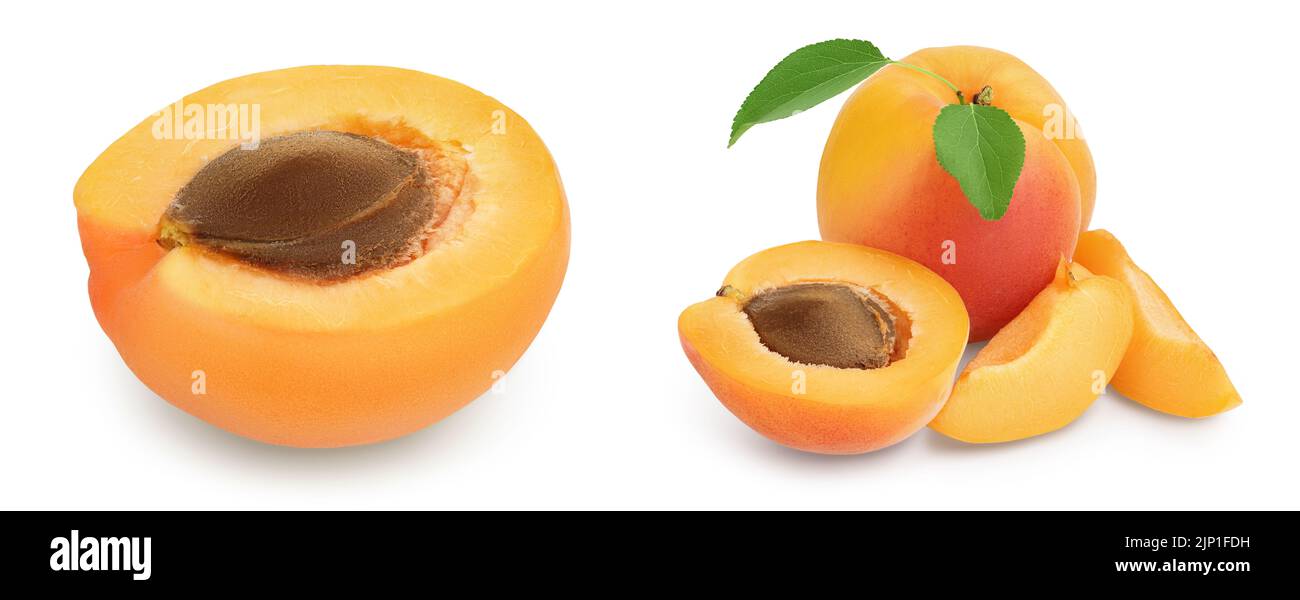 apricot fruit half isolated on white background with full depth of ...