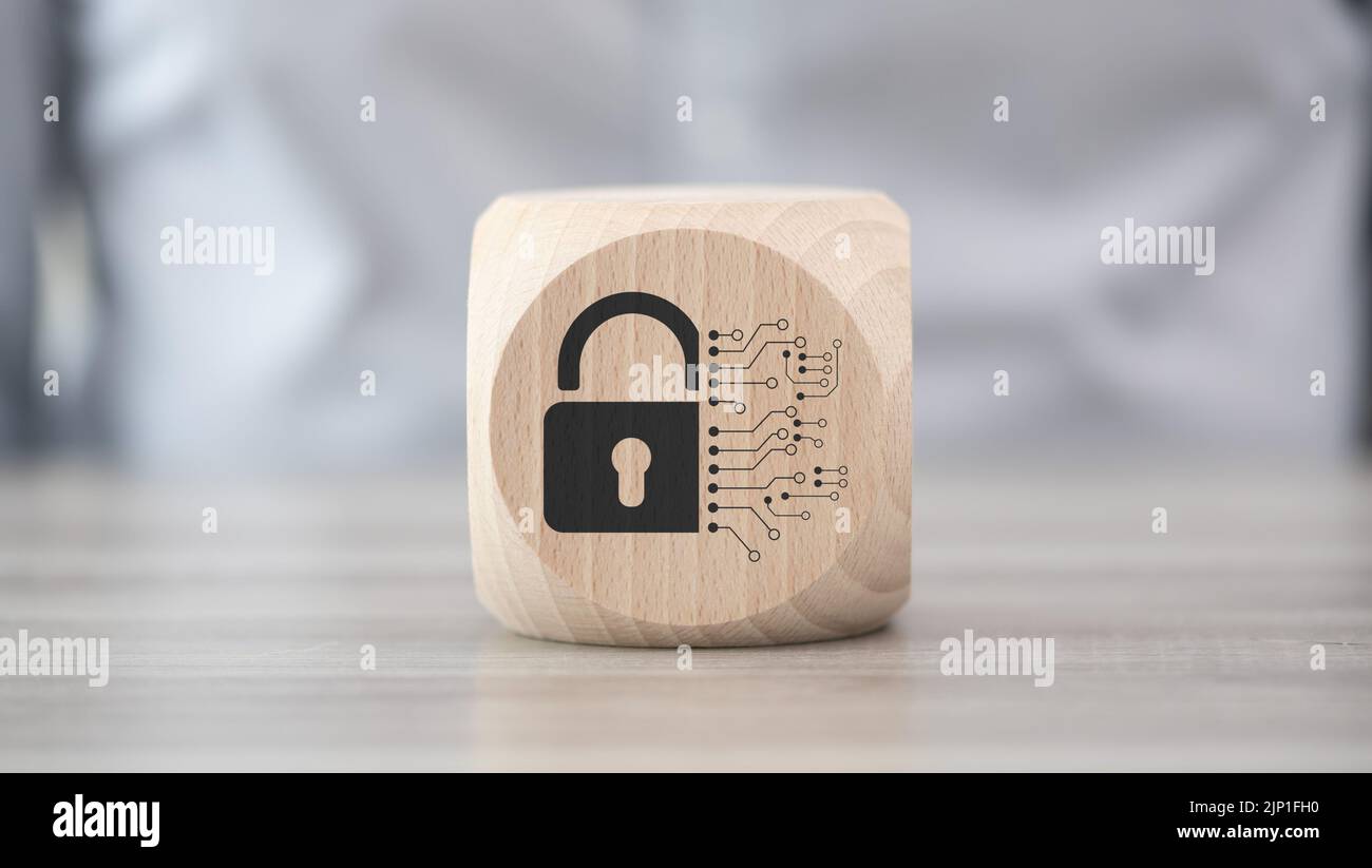 Wooden block with symbol of cybersecurity concept Stock Photo - Alamy