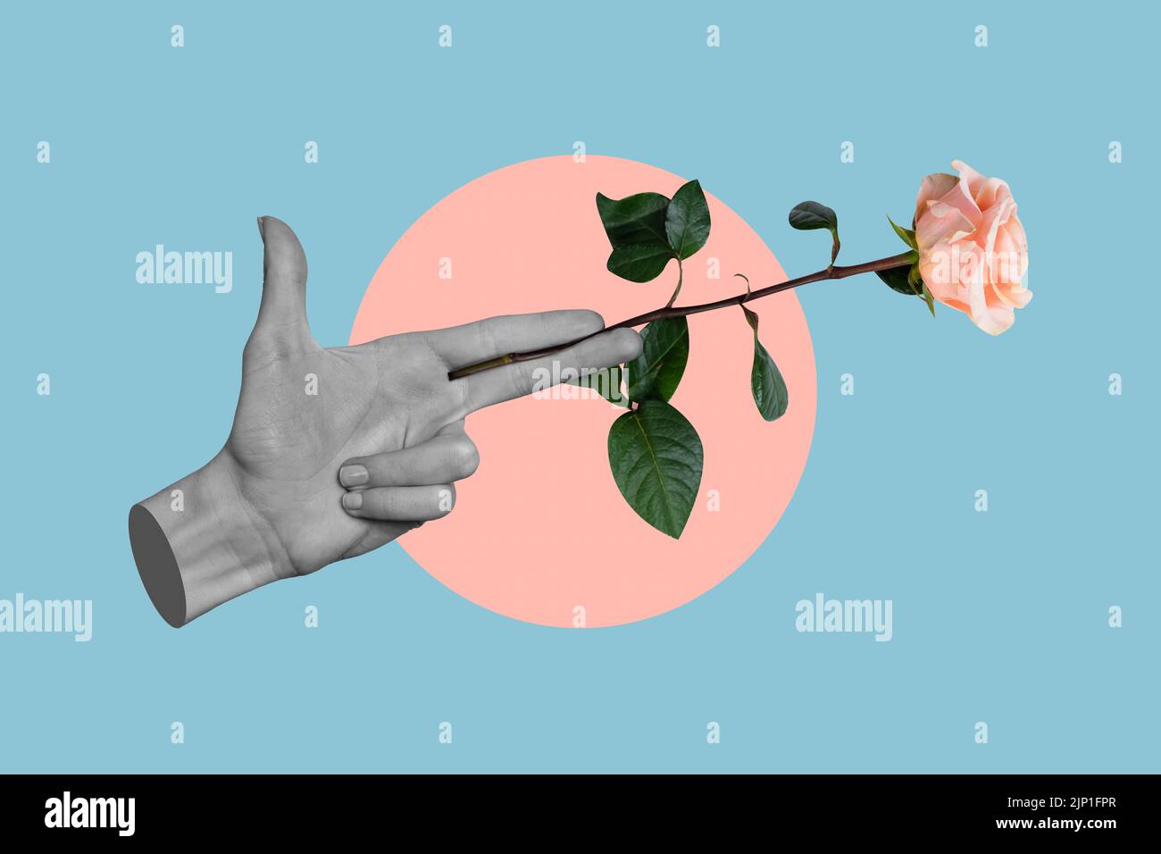 Composite collage picture of human arm fingers black white colors hold ...