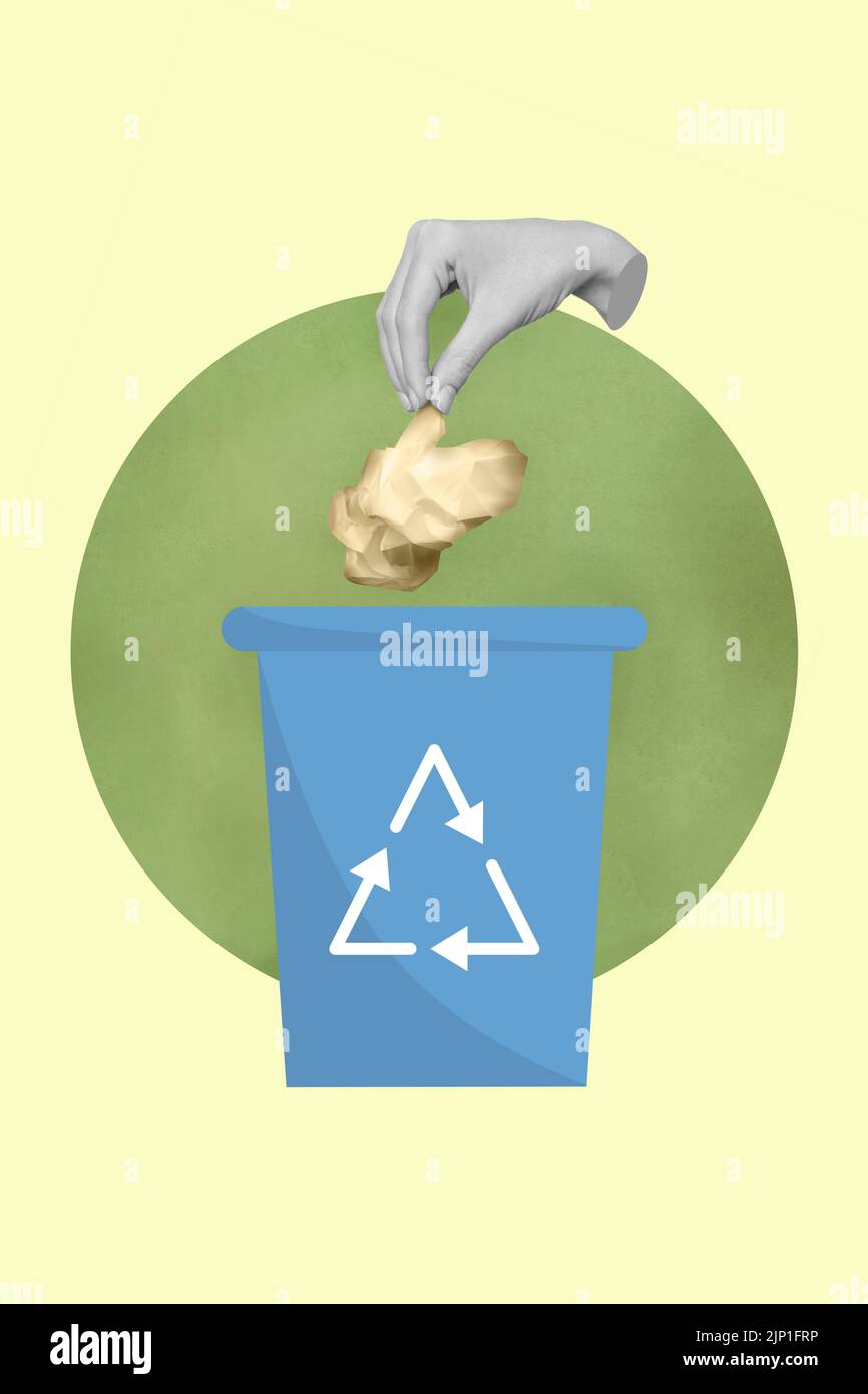 Vertical collage picture of human arm black white colors thrown garbage ...