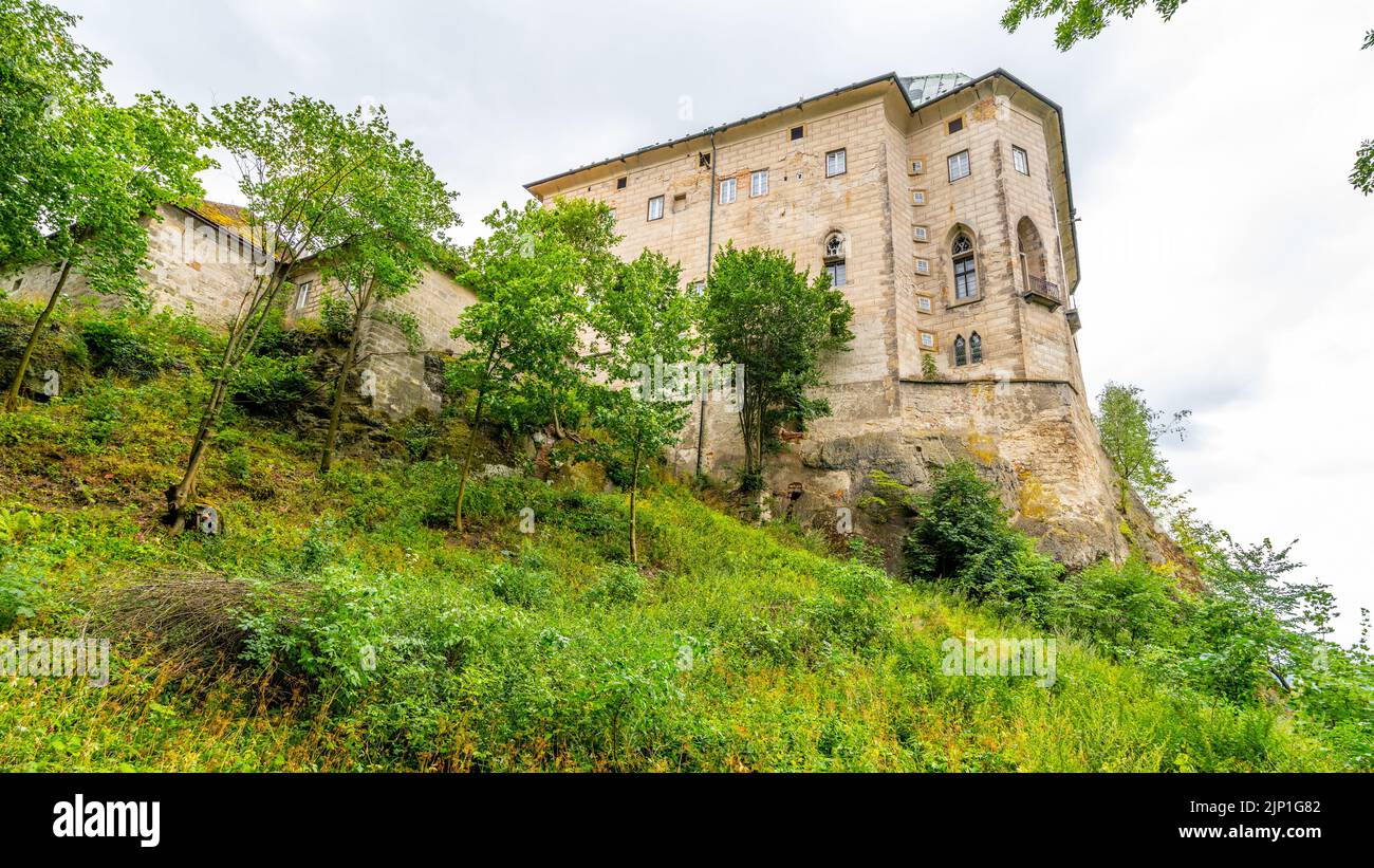 Houska medieval castle on sandstone rock promontory Stock Photo - Alamy