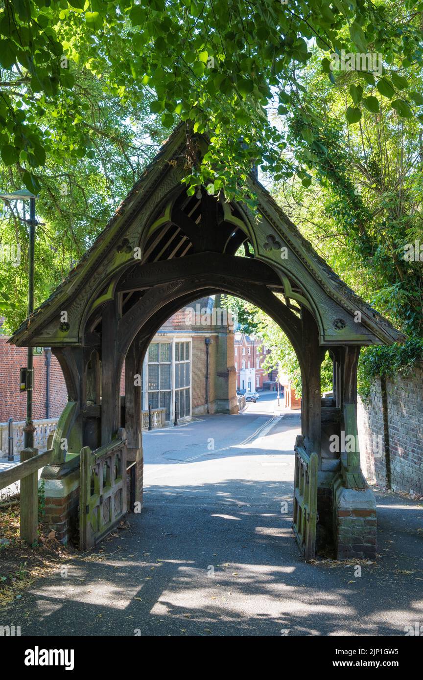 The lychgate at the entrance to the churchyard of the Parish and ...