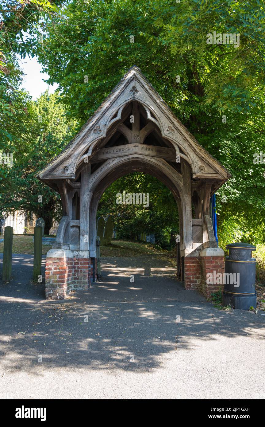 The lychgate at the entrance to the churchyard of the Parish and ...